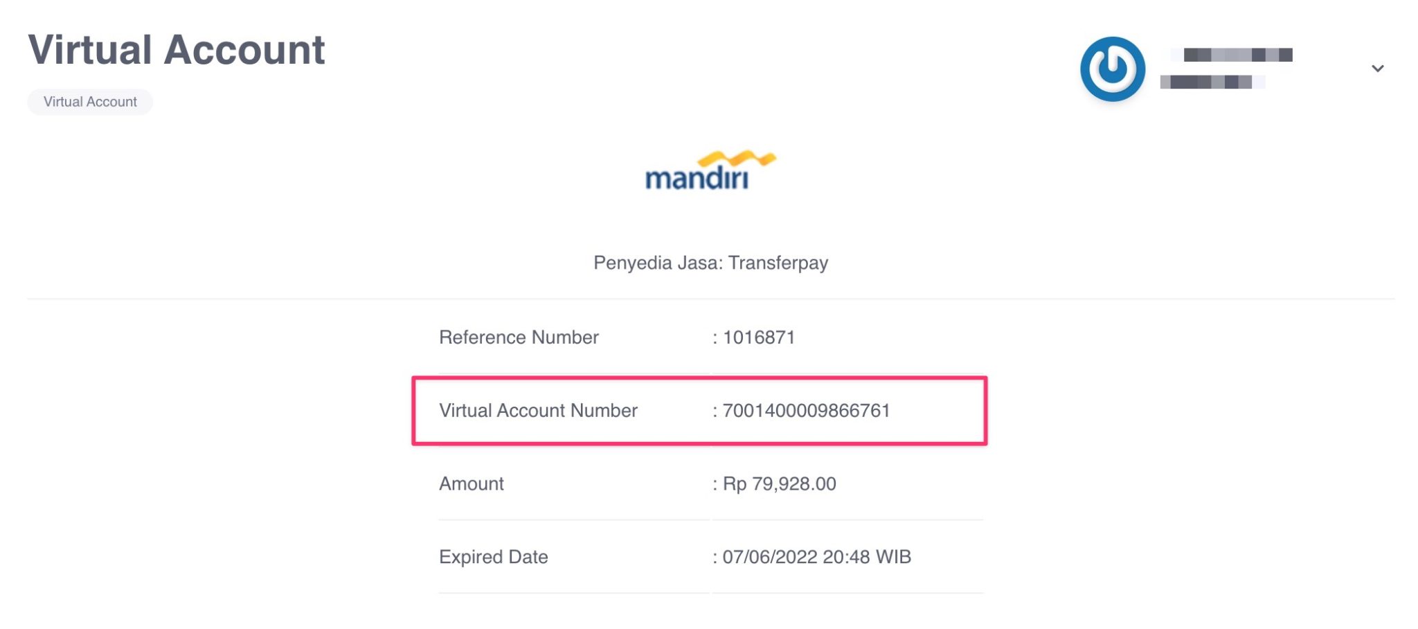 Virtual Account Mandiri mBanking
