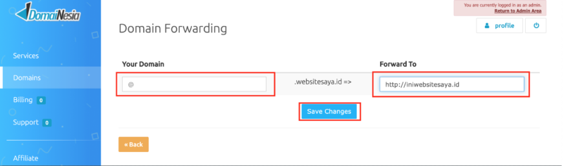 Cara Setting Domain Forwarding Domain ID - DomaiNesia