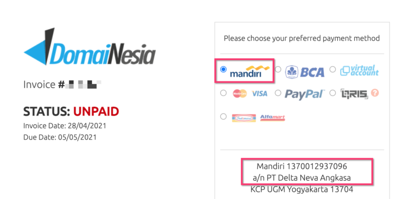 Panduan Pembayaran Kode Unik Bank Mandiri di DomaiNesia - DomaiNesia