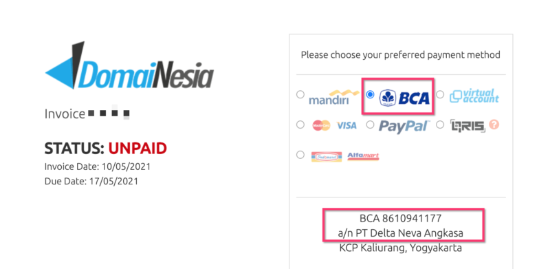 Panduan Pembayaran Kode Unik Bank BCA - DomaiNesia