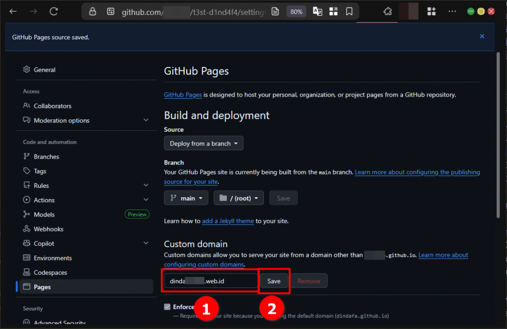Cara Custom Domain di Github Pages Pada Repository